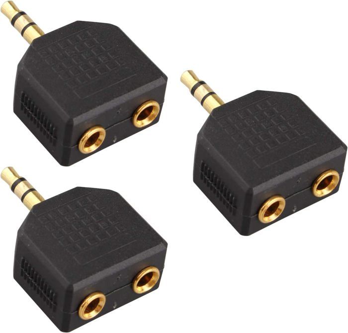 Lot de 3 Répartiteurs de Prise vers 2 Prises Jack 3,5 mm Plaqué Or ...