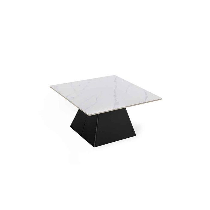 Table Basse Carrée Pierre et Métal Blanc/Noir - CUADRADO - L 80 x l 80 ...