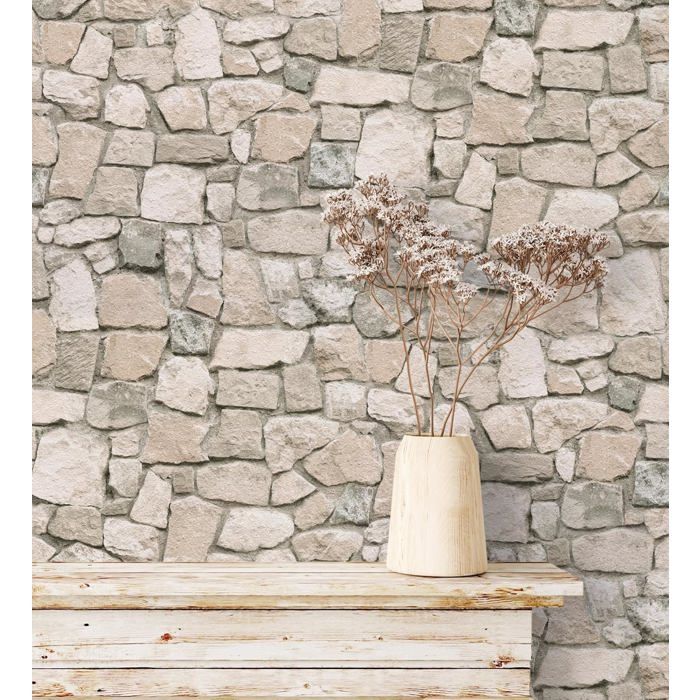 GAULAN - 453841 Papier Peint Effet Mur de Pierre Beige Rustique texturé ...