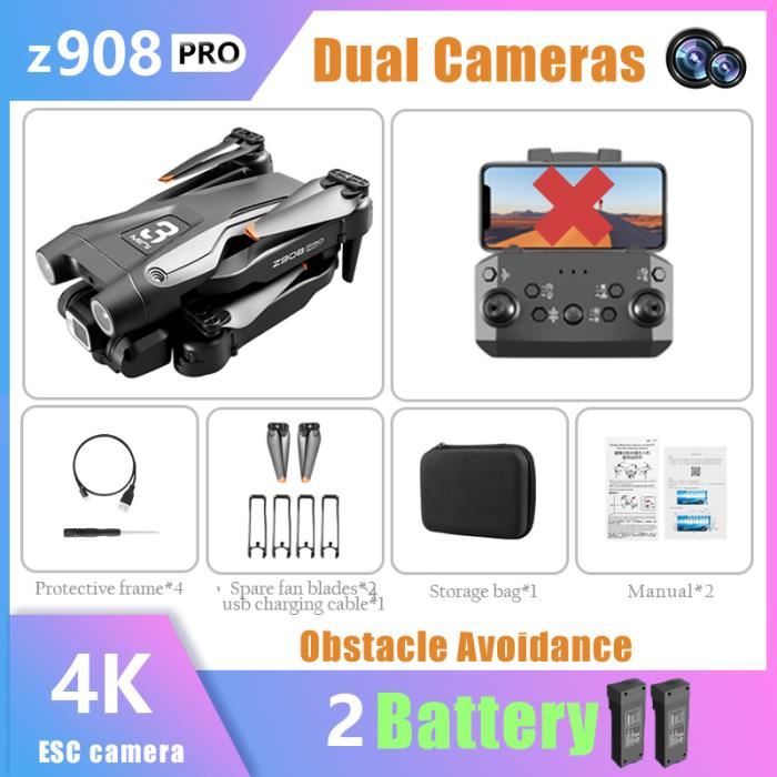 Noir-4K2B-Drone professionnel Z908 Pro, WiFi 2.4G, 4K, hélicoptère de localisation de flux ...