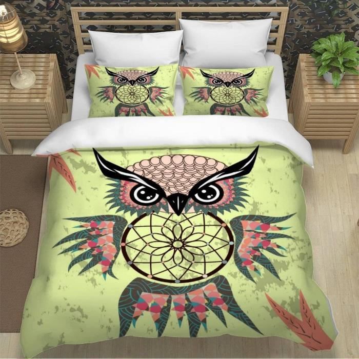 Housse De Couette 140X200 Chouette 3D Motif 3 Pièces Oiseau Parure De Lit 1 Personne Douce ...