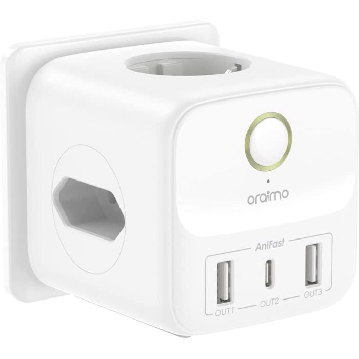 Prise USB Multiple, Multiprise Murale Cube 3 Prises avec 3 QC 3.0 USB ...