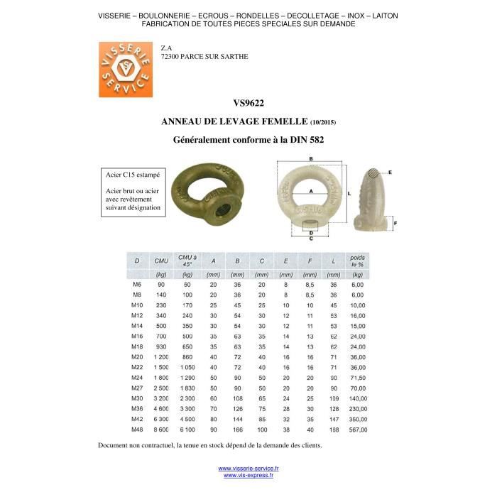 ANNEAU DE LEVAGE FEMELLE M20 ACIER BRUT - conditionnement:Unitaire ...