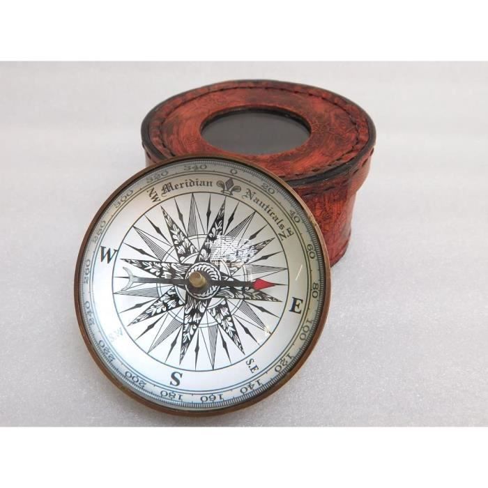 Boussole de navigation en laiton avec lance en verre de 75 mm avec étui ...