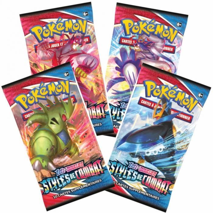 LOT DE 4 BOOSTERS POKEMON STYLES DE COMBAT EPEE ET BOUCLIER CARTES ...