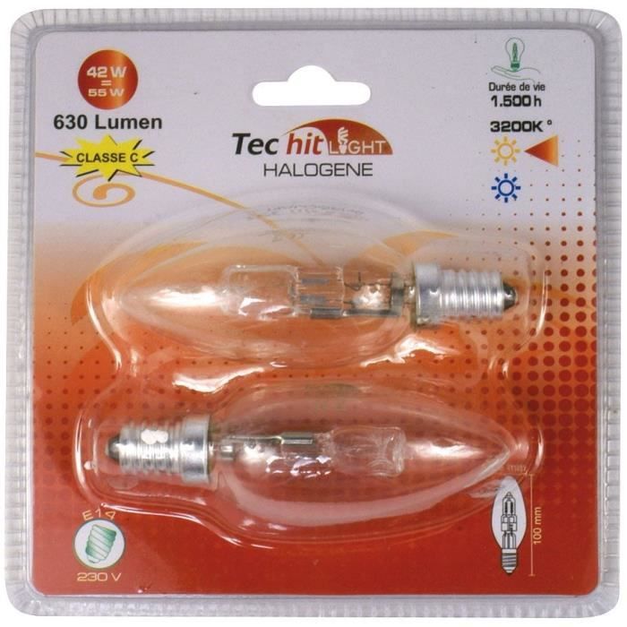 TEC HIT LIGHT Lot de 2 ampoules halogènes E14 42 W équivalent à 55 W blanc neutre - Cdiscount Maison