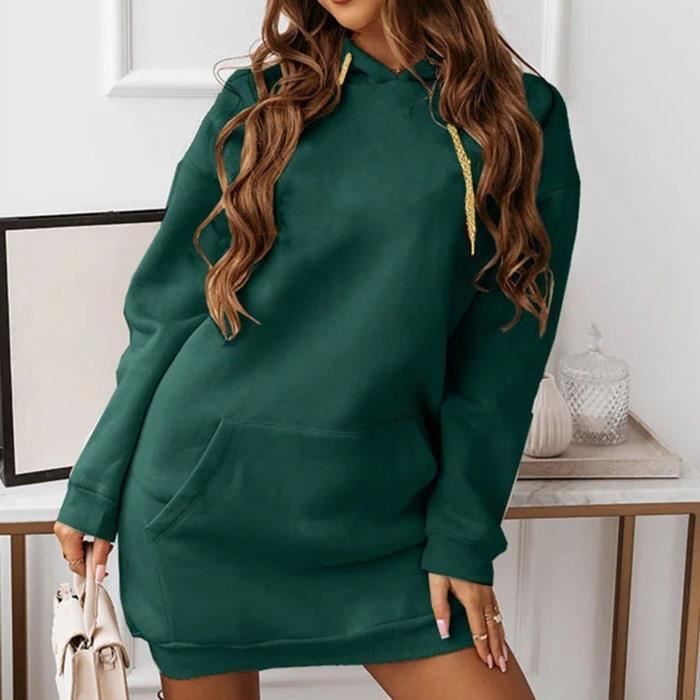 ROBE Mini robe à cordon à capuche simple couleur pure grande poche mini ...