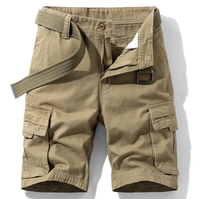 Cargo Short Homme Coupe Droite en Coton Multipoches Casual Bermuda Ete ...