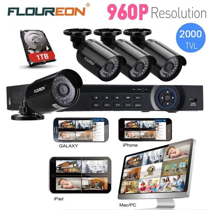KIT CAMERA IP FLOUREON KIT CAMERA DE SURVEILLANCE 1x 8CH AHD 1080N DVR ...