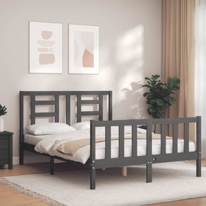 Chic Lit Double Adulte| 2 Place Cadre de lit avec tête de lit gris ...