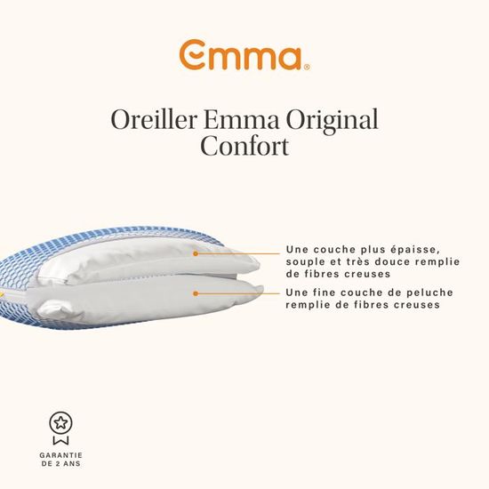 EMMA | Oreiller Nuage Elite 40x70 cm | Soutien Souple et Moelleux ...