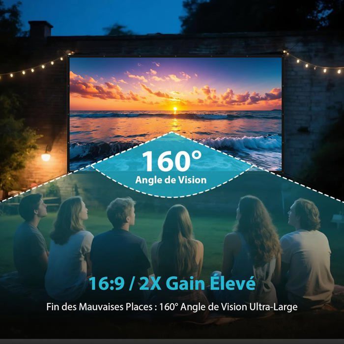 Écran projecteur portable JOZSI 100" 16:9, fond noir opaque, pliable ...