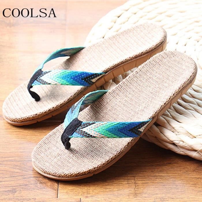 Tong d'été plates en lin pour hommes - Type Brown - Marque - Modèle ...