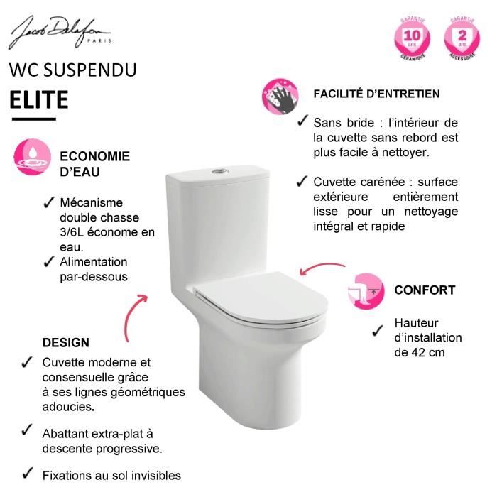 Pack WC au sol sans bride Elite 3/6L, abattant extraplat fermeture ...