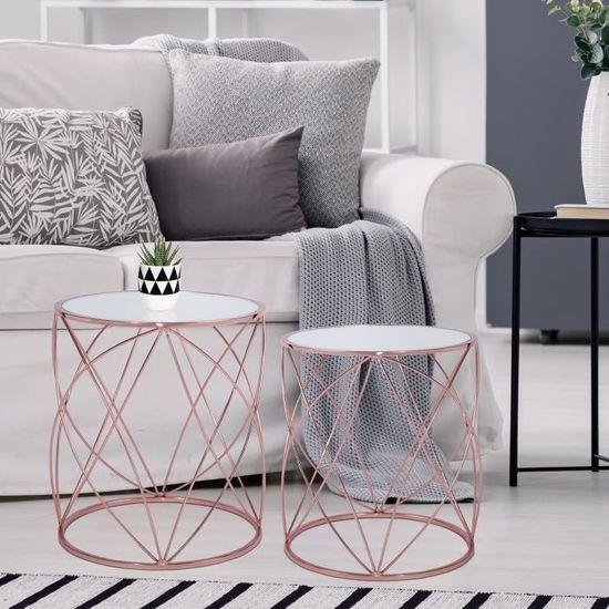 WOMO-DESIGN Ensemble de 2 Table Basse Ø40 / Ø45 cm - Cuivre - Plateau ...