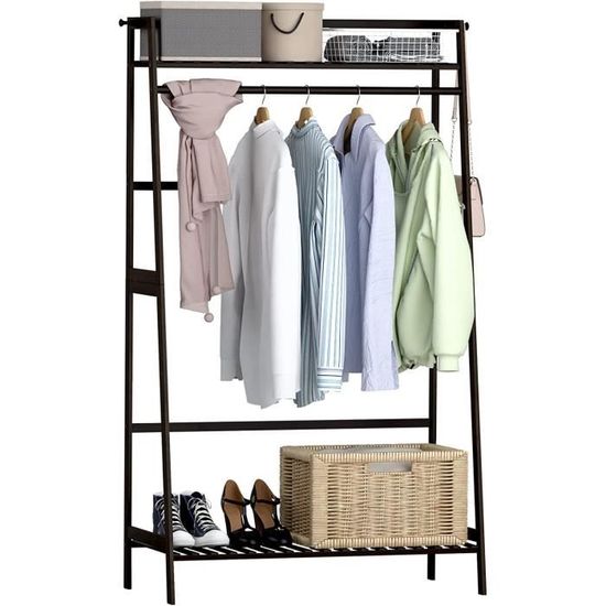PENDERIE MOBILE Portants à vêtements en Bambou,Double étagère pour ...