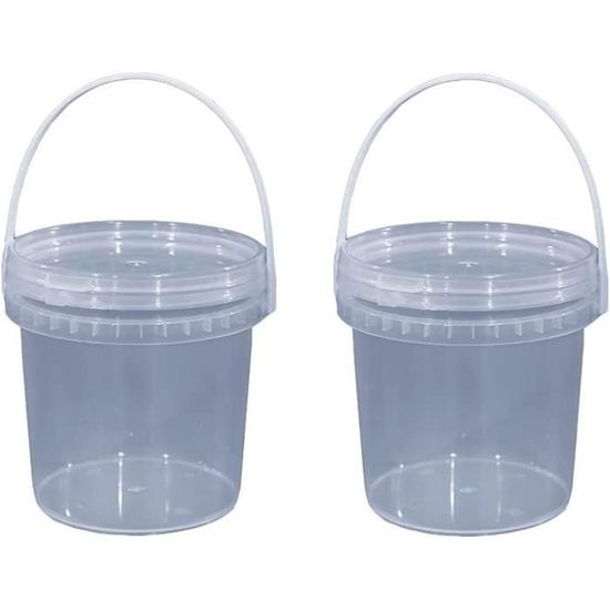 Lot de 2 seaux avec couvercle transparents réutilisables en plastique ...
