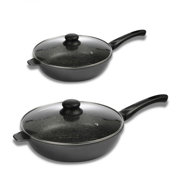 KitchenPro - Sauteuse pierre 24 et 28cm + 2 couvercles 48 Pierre - Cdiscount Maison