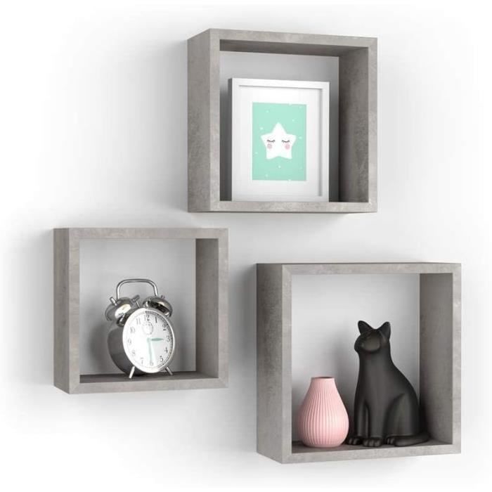 Lot De 3 Cubes Muraux Carrés, Giuditta, Gris Béton[u407] - Cdiscount Maison