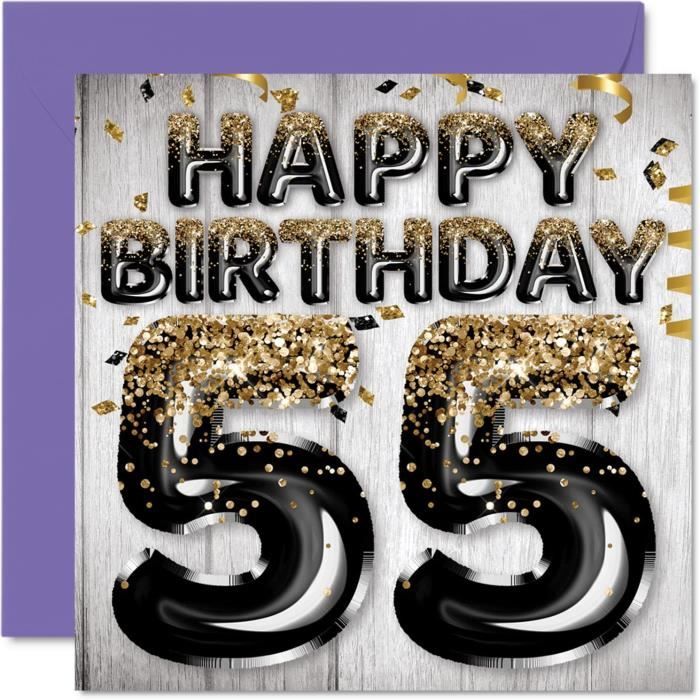 55Th Birthday Card For Men - Black & Gold Glitter Balloons - Happy ...