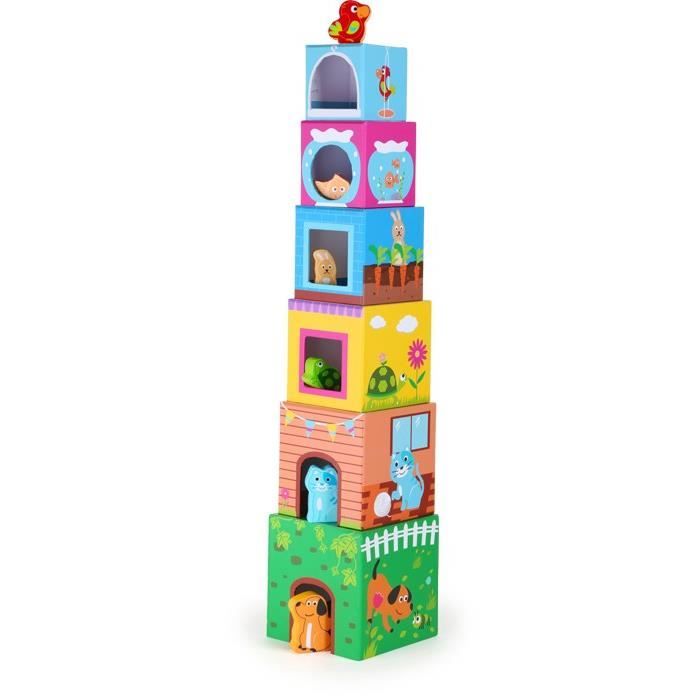 Cubes à empiler - Animaux domestiques - Multicolore - Bois - 12 mois et ...