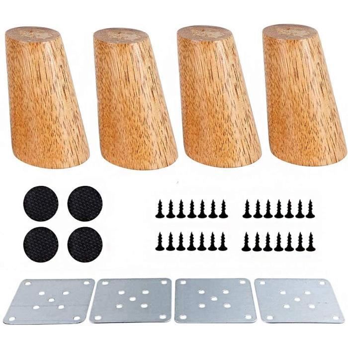 4 pieds de meuble bois 10cm Pieds de canapé en chêne Bois Couleur ...