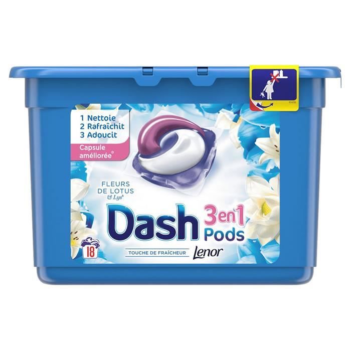 DASH : 3en1 Pods - Lessive capsules Lenor fleurs de lotus & lys 18 ...