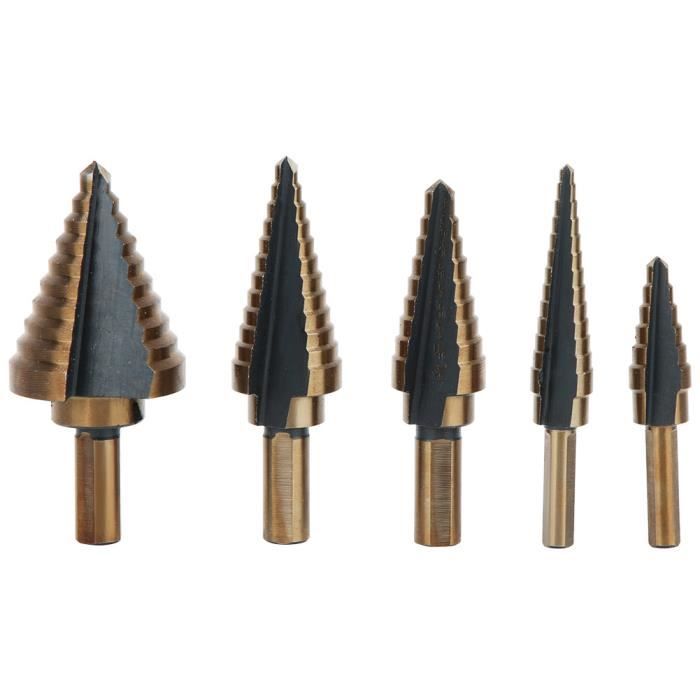 Foret Étagé 5Pcs Hss Step Drill Bit Triangular Shank Step Drill Hole Cutter Pagoda Cone ...