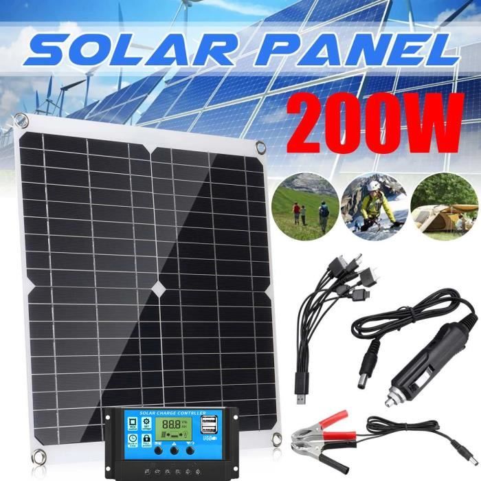 Kit de panneau solaire 200W avec contrôleur 100A pour batterie de banque Camping voiture bateau ...
