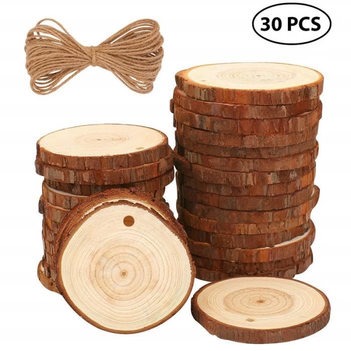 30pcs Rondin de Bois Rondelle de Bois Rond en Bois 5-7CM Tranche de ...