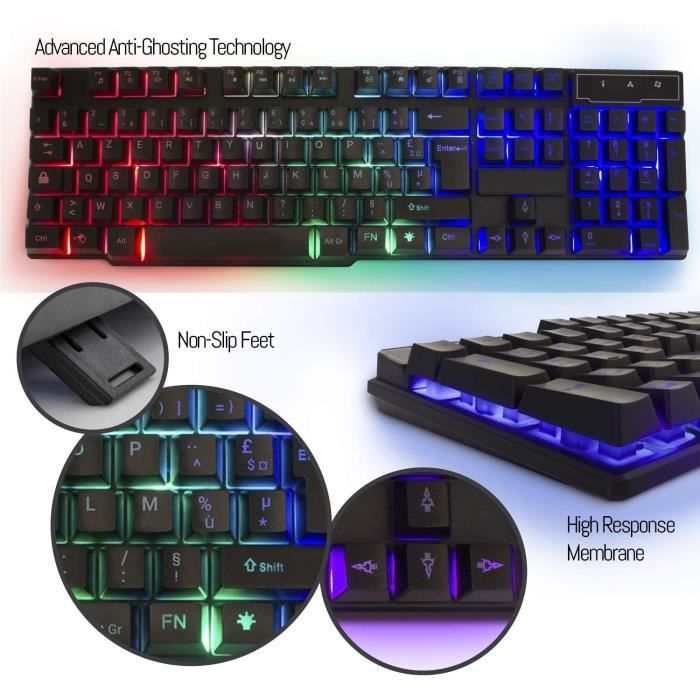 Orzly Kit de jeu Rx250 4 en 1 composé d’un clavier rétroéclairé RVB ...