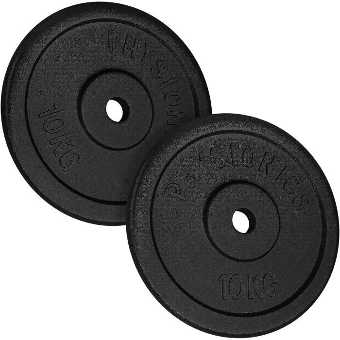 Physionics Set Disques Poids en Fonte - 2x5-4x5-6x5-2x10-4x10-6x10-2x15 ...