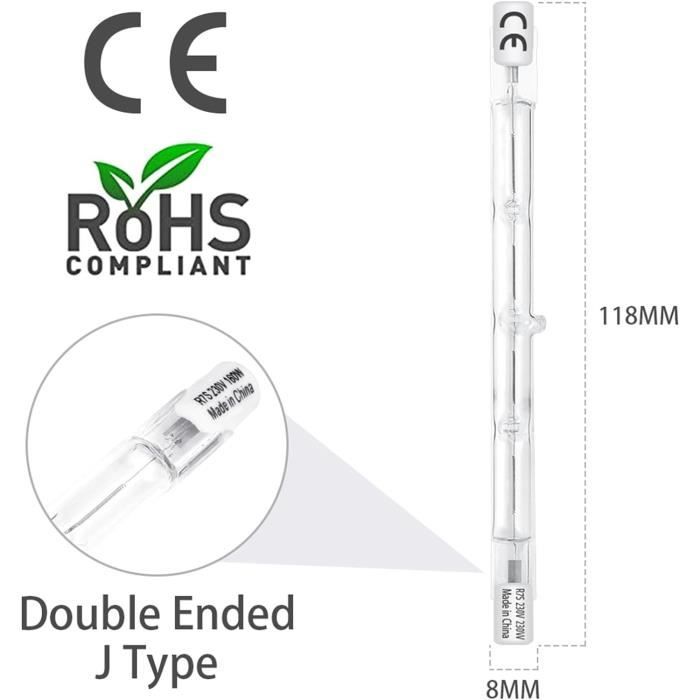 Ampoules Halogènes Linéaires R7s, 5 Pièces 118mm 230W 4650LM Blanc ...
