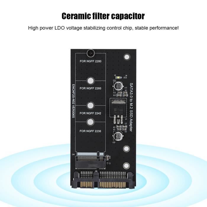 Carte Riser M.2 NGFF vers SATA, Carte Riser Adaptateur Disque Dur SSD M.2 NGFF vers SATA 22PIN ...