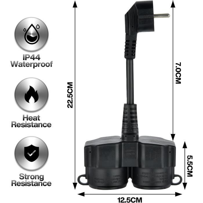 Fiche Double Pour Prise,Multiprise Extérieur, 2 Prises Schuko (250V 16A ...