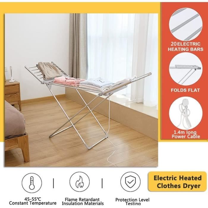 Ehskzjh Séchoir À Linge Électrique Chauffant 230w Portable Sur Pied Etendoir Pliant Dintérieur