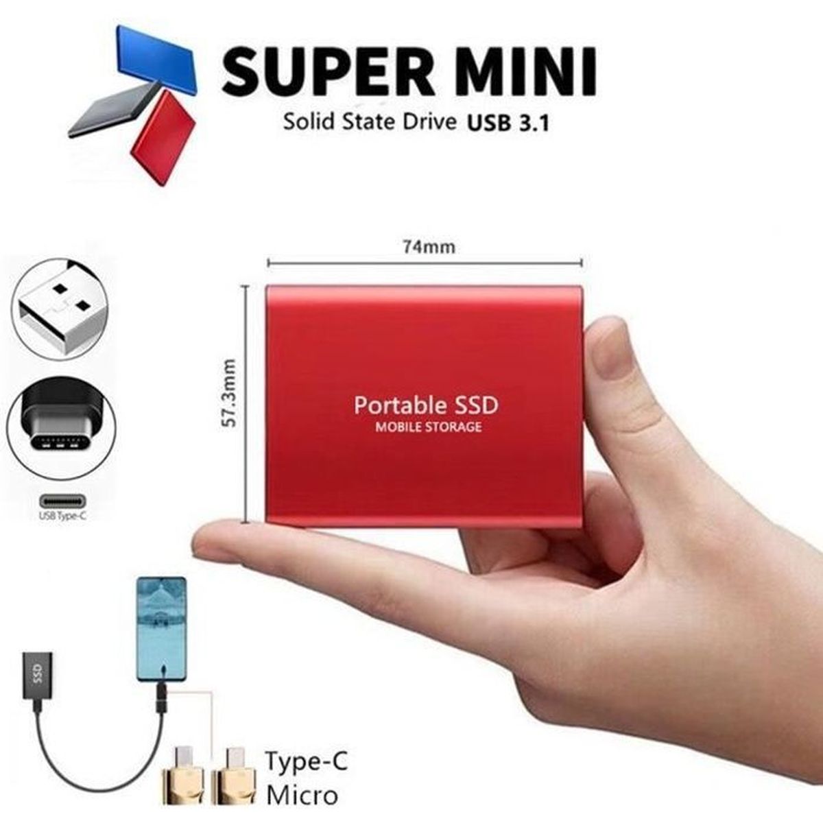 Disque dur externe SSD 1 To interne Type-C USB 3.1 flash pc portable ...