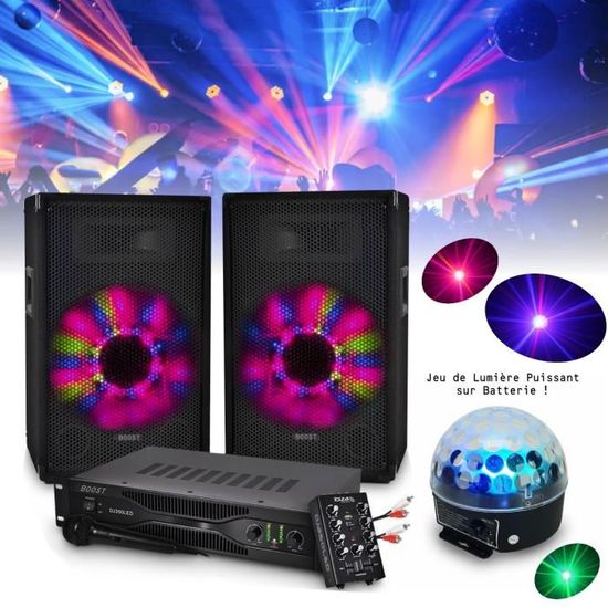 Pack Sono Boost 500W USB/Bluetooth Ampli - 2 Enceintes LED - Micro ...
