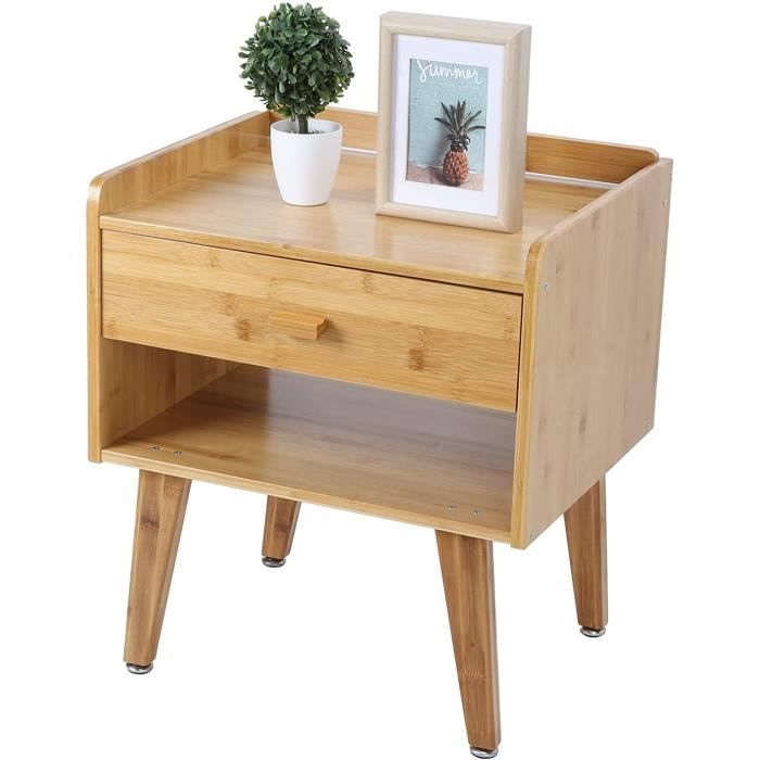Table de Chevet Moderne, Table de Chevet en Bambou Double Couche Table ...