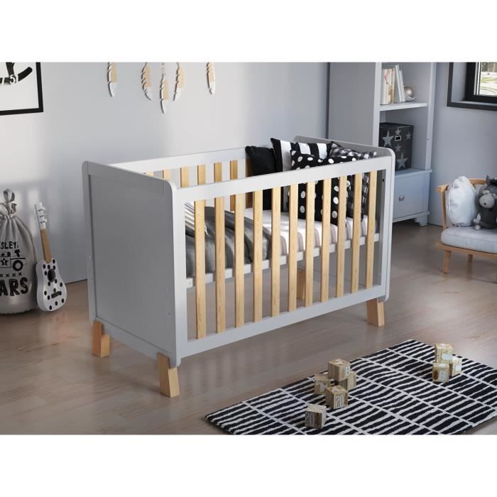 Lit bébé blanc-pin 120x60 cm avec Matelas en Mousse,Lit evolutif Bebe ...