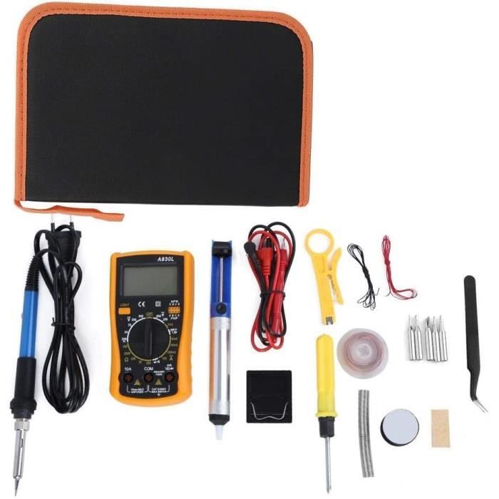 HFIENT-Kit fer à souder 60 W Température de 200 °C à 450 °C Avec 5 pannes à souder Multimètre ...