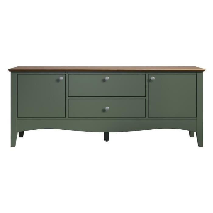 Meuble TV 3 portes 1 tiroir vert et bois clair Elisa - Cdiscount Maison