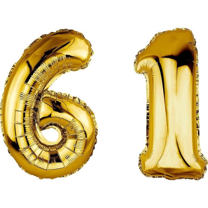 Ballon Gonflable Doré 82 Cm Pour Anniversaire, Fête, Mariage (Numéro 61 ...