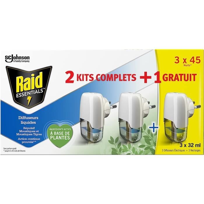 RAID ESSENTIALS DIFFUSEURS éLECTRIQUES LIQUIDES RéPULSIFS MOUSTIQUES, DIFFUSEURS + RECHARGES, 2 ...