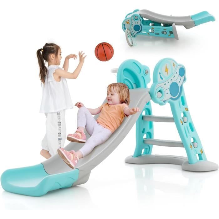 GOPLUS 3 en 1 Toboggan Enfant Plaible avec Panier de Basket et Échelle Escalade pour Enfants 1,5 ...