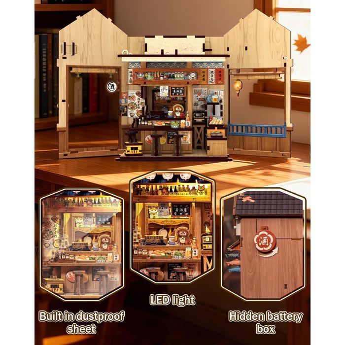 Book nook kit miniature maison DIY à assembler, puzzle 3D bois lumières ...