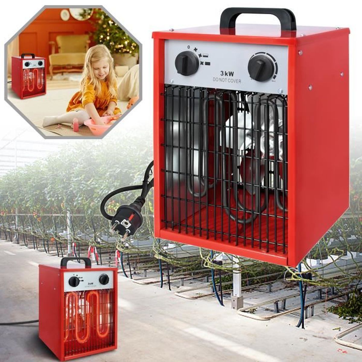 XMTECH Chauffage Radiateur soufflant électrique 3000W 220V avec 3 ...