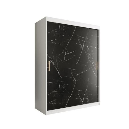Armoire de Chambre MARMORO T Blanc-Noir 150 avec 2 Portes Coulissantes ...