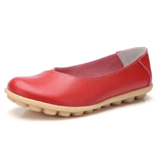 Mocassin Femme - Semelle souple antiderapante - Rouge Rouge - Cdiscount ...