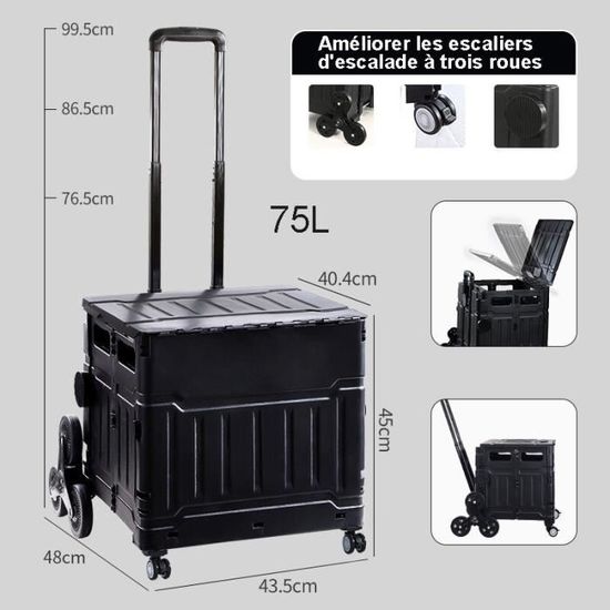 Chariot de courses Panier pliable monobloc Montée d'escalier à 8 roues ...